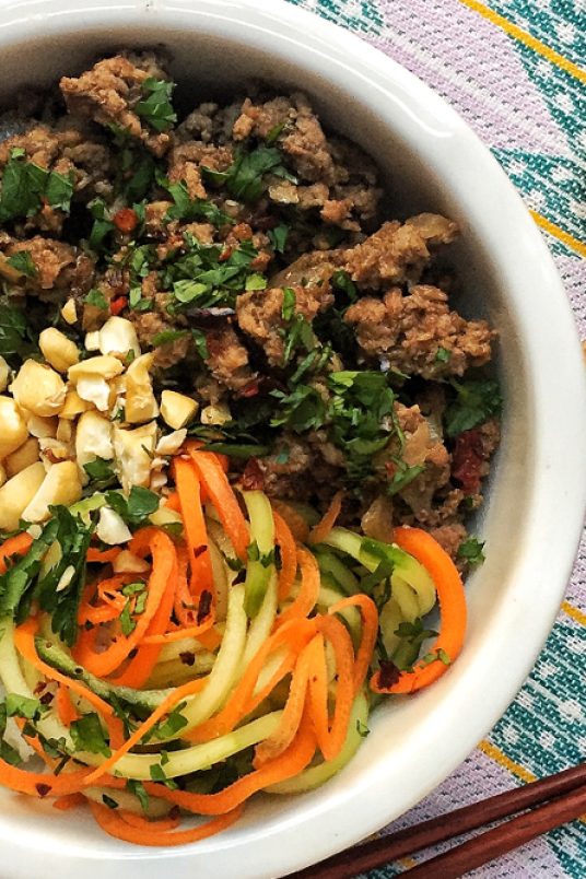 Blended Asian Beef Bowl with Cucumber and Carrot Salad | Mushroom Recipes